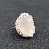 China Hot Sale New 18K Gold Plated Baroque Natural Pearl Ring Pink Glitter Stone Finger Ring Jewelry for Women for sale