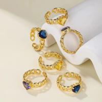 China Factory Trendy Finger Rings 14K Gold Plated Adjustable Cuban Chain  Micro Set Heart Zircon Opening Ring for sale