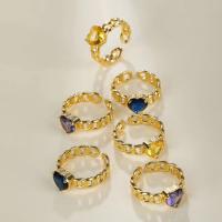 China Factory Trendy Finger Rings 14K Gold Plated Adjustable Cuban Chain  Micro Set Heart Zircon Opening Ring for sale