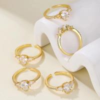 China Jiexing Trendy Finger Rings Wholesale 14K Gold Plated Adjustable Shinny Zircon Micro Set Drop Shape Opening Ring for sale