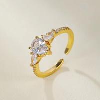 China Jiexing Trendy Finger Rings Wholesale 14K Gold Plated Adjustable Shinny Zircon Micro Set Drop Shape Opening Ring for sale