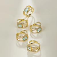 China Jiexing Trendy Finger Rings 14K Gold Plated Adjustable Blue Hollow Zircon Finger Ring Women Jewelry for sale