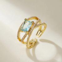 China Jiexing Trendy Finger Rings 14K Gold Plated Adjustable Blue Hollow Zircon Finger Ring Women Jewelry for sale