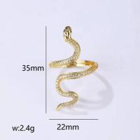China Factory Lovely Trendy Finger Rings 14K Gold Plated Adjustable Fashion Micro Set Zircon Snake Opening Ring for sale