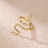 China Factory Lovely Trendy Finger Rings 14K Gold Plated Adjustable Fashion Micro Set Zircon Snake Opening Ring for sale
