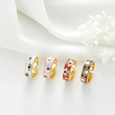 China Factory Wholesale Price Enamel Pink Evil Eye 14K Gold Plated Rings Adjustable Wholesale for sale
