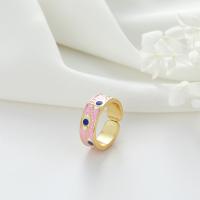 China Factory Wholesale Price Enamel Pink Evil Eye 14K Gold Plated Rings Adjustable Wholesale for sale