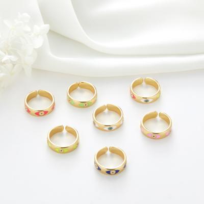 China Fashion 14k Adjustable for Women Color Enamel Dainty Turkish Evil Eye Ring Colorful Gold Plated for sale
