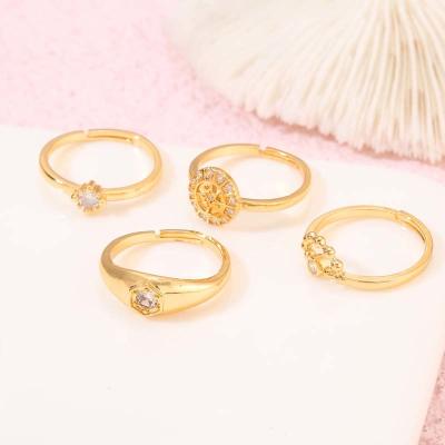 China Factory Wholesale Fashion Simple 14K Gold Plated Finger Rings Jewelry Women Adjustable CZ Rings for sale