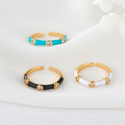 China Simple White Black Green Dripping  Oil 14K Gold Plated Adjustable Enamel Ring Drop Oil Brass Jewelry Rings for sale