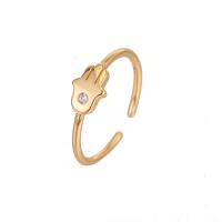 China Simple Brass Micro-set Zircon 14K Gold Plated Hamsa Hand Star Shape Adjustable FashionJewelry Ring for sale
