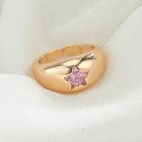 China Trendy New Design Women 14K Gold Plated Smooth Chunky Pink Star Cubic Zirconia Diamond Evil Eye Ring for sale