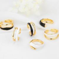 China Fashion 14K Gold Plated Adjustable Ring With Geometric Enamel Black and White Women's Open Jewelry Rings for sale
