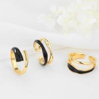 China Fashion 14K Gold Plated Adjustable Ring With Geometric Enamel Black and White Women's Open Jewelry Rings for sale