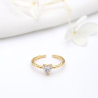 China Fashionable Design 14K Gold Plated Zircon Heart Shaped Ppen Adjustable Ring Simple Ring Jewelry for sale