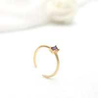 China Wholesale 14K Gold Plated Rectangle Shape Inlaid Purple Zircon Open Adjustable Jewelry Ring for sale