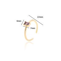 China Wholesale 14K Gold Plated Rectangle Shape Inlaid Purple Zircon Open Adjustable Jewelry Ring for sale