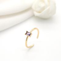 China Wholesale 14K Gold Plated Rectangle Shape Inlaid Purple Zircon Open Adjustable Jewelry Ring for sale
