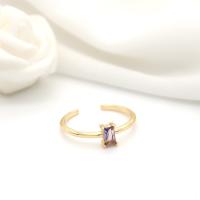 China Wholesale 14K Gold Plated Rectangle Shape Inlaid Purple Zircon Open Adjustable Jewelry Ring for sale