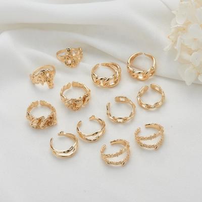 China Brass Simple Design 14K Gold Plated Multi Shape Adjustable Ring for sale