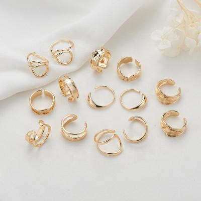 China Wholesale Irregular Simple Various Design Ring Brass 14K Gold Plated Fashion Versatile Open Adjustable Rings for sale