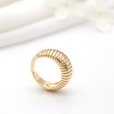 China Fashion Design Adjustable Jewelry Ring 14K Gold Plated Straight Line Pattern Large Cow Horn Circular Opening Ring for sale