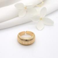 China Fashion Design Adjustable Jewelry Ring 14K Gold Plated Straight Line Pattern Large Cow Horn Circular Opening Ring for sale