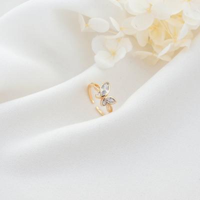 China 14K Gold Plated Zircon Inlaid Fashion Design Butterfly Shaped Open Adjustable Ring Women's Jewelry for sale