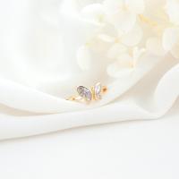 China 14K Gold Plated Zircon Inlaid Fashion Design Butterfly Shaped Open Adjustable Ring Women's Jewelry for sale