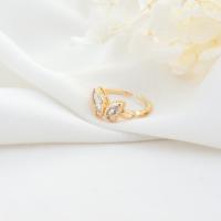 China 14K Gold Plated Zircon Inlaid Fashion Design Butterfly Shaped Open Adjustable Ring Women's Jewelry for sale