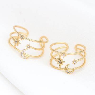 China Fashion Design 14K Gold Plated Jewelry Ring Inlaid With Zircon Star Moon Open Adjustable Women's Ring for sale