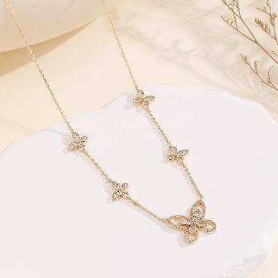 China Hot Selling Fashion Gold Plated European American Light Luxury Butterfly Inlaid Diamond Pendant Necklace Zircon Collarbone Chain for sale