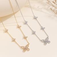 China Hot Selling Fashion Gold Plated European American Light Luxury Butterfly Inlaid Diamond Pendant Necklace Zircon Collarbone Chain for sale