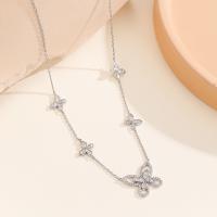 China Hot Selling Fashion Gold Plated European American Light Luxury Butterfly Inlaid Diamond Pendant Necklace Zircon Collarbone Chain for sale