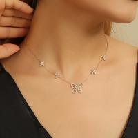 China Hot Selling Fashion Gold Plated European American Light Luxury Butterfly Inlaid Diamond Pendant Necklace Zircon Collarbone Chain for sale
