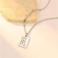 China Fashionable Stainless Steel Jewelry Necklace Engraved Letters Charm Stainless Steel Necklace Couple Gift Tag Cuban Chain for sale