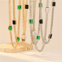 China High Quality Jewelry 14K Gold Plated Brass Men and Women Gold Plated Palladium Cuban Chain Green White Black Zircon Necklace for sale