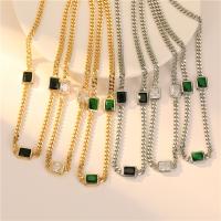 China High Quality Jewelry 14K Gold Plated Brass Men and Women Gold Plated Palladium Cuban Chain Green White Black Zircon Necklace for sale