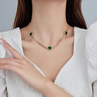 China High Quality Jewelry 14K Gold Plated Brass Men and Women Gold Plated Palladium Cuban Chain Green White Black Zircon Necklace for sale