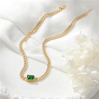 China Jiexing Fashion Jewelry Necklaces for Women Brass Cuban Chain Green Zirconia 14K Gold Plated High Quality for sale