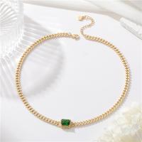 China Jiexing Fashion Jewelry Necklaces for Women Brass Cuban Chain Green Zirconia 14K Gold Plated High Quality for sale