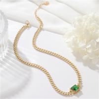 China Jiexing Fashion Jewelry Necklaces for Women Brass Cuban Chain Green Zirconia 14K Gold Plated High Quality for sale