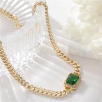 China Jiexing Fashion Jewelry Necklaces for Women Brass Cuban Chain Green Zirconia 14K Gold Plated High Quality for sale