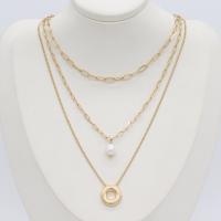 China Statement Minimalist Ladies Gold Plated Jewelry Paper Clip Pearl Pendant Long Necklace Wholesale for sale