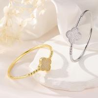 China Brass Plated 14K Gold Palladium Sliver Can Be Opened Diamond Studded Clover Bangles Fashion Jewelry CZ Bracelet for sale