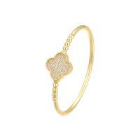 China Brass Plated 14K Gold Palladium Sliver Can Be Opened Diamond Studded Clover Bangles Fashion Jewelry CZ Bracelet for sale