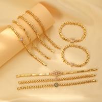 China 2025 Jewelry Accessories 14K Gold Plated Brass Zircon Eye Palladium Gold Geometric Ladies Toggle Clasp Link Chain Bracelet for sale