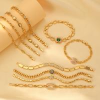 China Personalized Trendy 14K Gold Plated Brass Zircon Devil's Eye Palladium Gold Geometric Ladies Toggle Clasp Link Chain Bracelet for sale