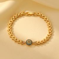 China Personalized Trendy 14K Gold Plated Brass Zircon Devil's Eye Palladium Gold Geometric Ladies Toggle Clasp Link Chain Bracelet for sale