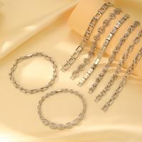 China Personalized Trendy Jewelry 14K Gold Plated Brass Zircon Palladium Gold Geometric Ladies Toggle Clasp Link Chain Bracelet for sale